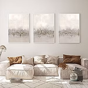 Beige and Grey Abstract Wall Art Minimalist Abstract Art Painting Neutral Abstract Poster Prints for Bedroom Decor Gray and Beige Abstract Watercolor Pictures for Living Room Decor 16x24inchX3 No Frame