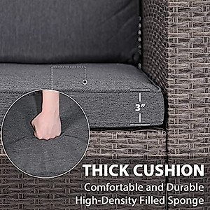 JOIVI Patio Furniture Set, 4 Piece Outdoor Patio Conversation Set, All-Weather PE Rattan Wicker Sectional Patio Sofa Set with Tempered Glass Coffee Table, Dark Gray