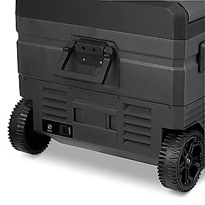 Newair Portable 80 Qt. Electric Car Camping Cooler with 4 Battery Protection Modes, Dual Zone Fridge and Freezer Storage, Retractable Handle, Outdoor Wheels and Rugged Construction