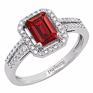Dazzlingrock Collection 10K 7X5 MM Emerald Shape Created Ruby & Round Diamond Women Ring, White Gold, Size 6