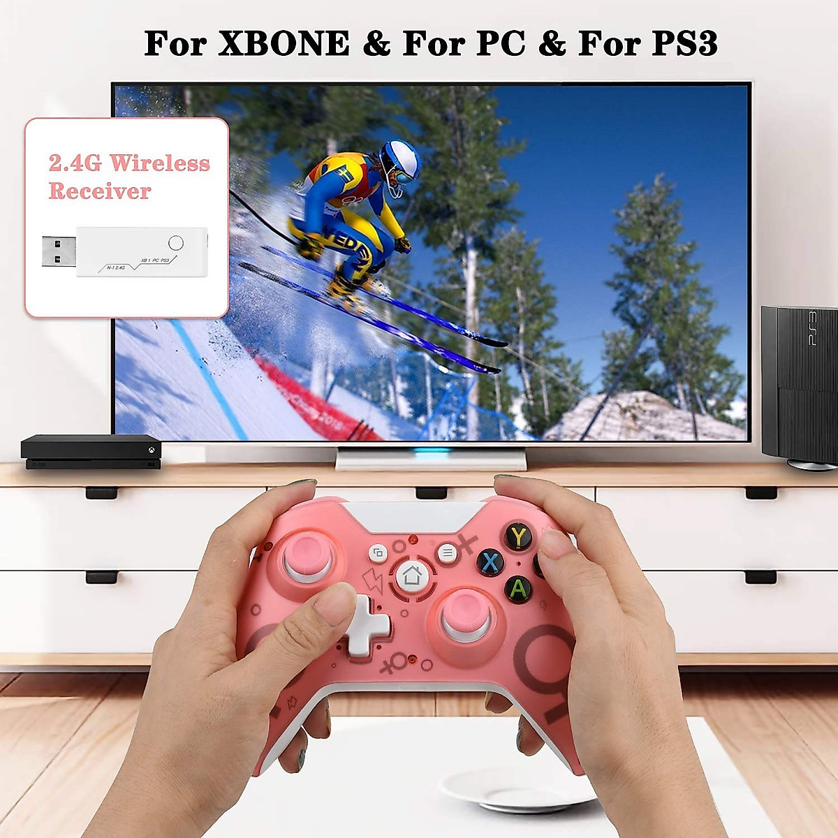 Wireless Controller for Xbox One, No Headset Jack, 2.4GHZ Game Controller Gamepad Compatible with Xbox One S/X PC (Pink)