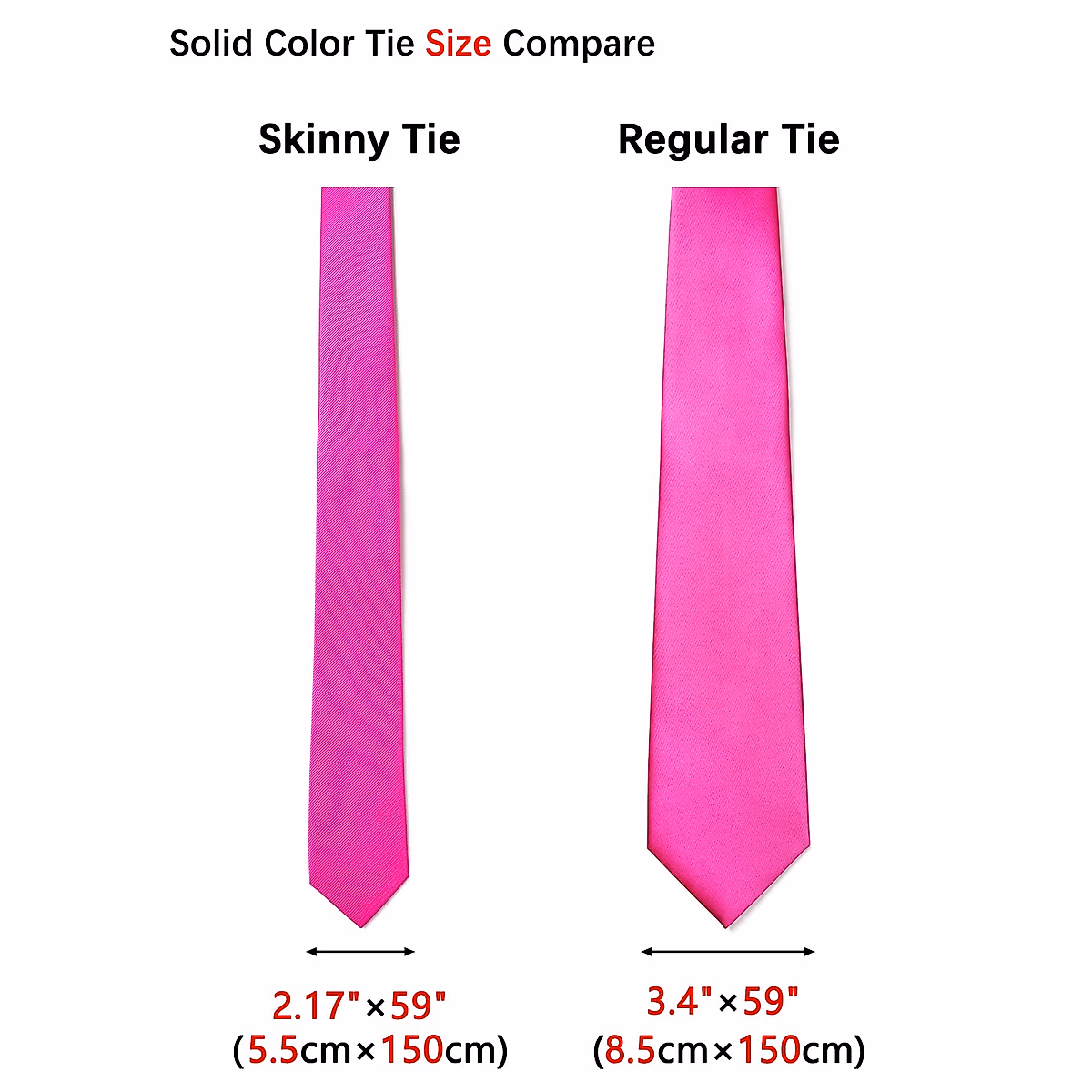 HISDERN Hot Pink Ties for Men Solid Color 2.17'' Skinny Slim Tie Formal Business Fushia Neckties Classic Woven Satin Wedding Necktie