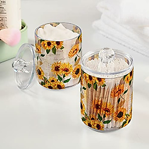 Sletend Plastic Qtips Holder Sunflower Letter Bathroom Container Storage Holder Vanity Canister Jar for Cotton Swabs,Bath Salts,Makeup Sponges,Hair Accessories