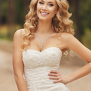 ORAZIO 3 Pcs Women Crystal Jewelry Set Bridal Wedding Rhinestone Necklace Crystal Bracelets and Dangle Earrings A-Silver Tone