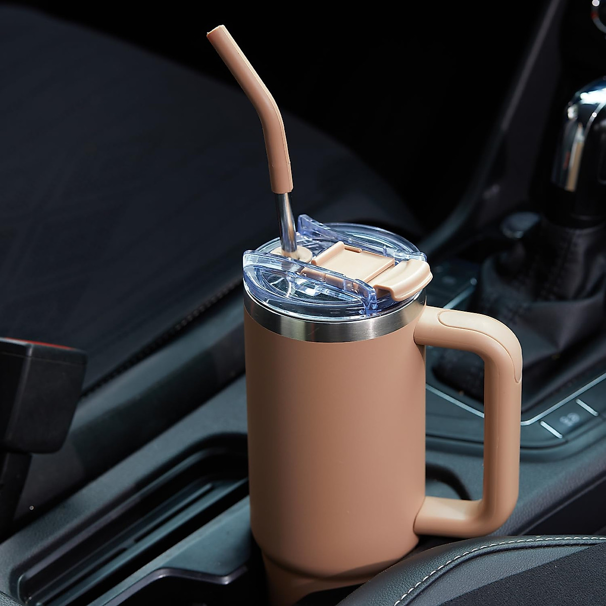 SMLIXE 40 oz Tumbler with Handle and Straw Lid,Insulated Reusable Stainless Steel Water Bottle Travel Mug，Cupholder Friendly Double Wall Vacuum Sealed Cup (Mocha)