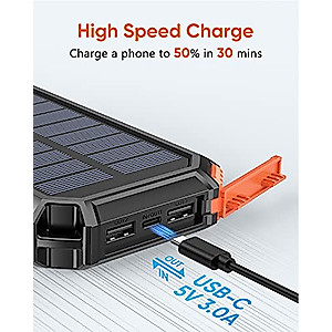 Riapow Solar Charger 30000mAh High Capacity Solar Power Bank with Built-in USB C & USB Input Cables, Fast Charge Portable Phone Charger with 5 Outputs & 2 Inputs for iPhone Samsung Tablet