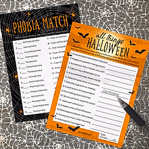 DISTINCTIVS Halloween Party Games, Halloween Trivia & Phobia Match 2 Game Bundle - 25 Count