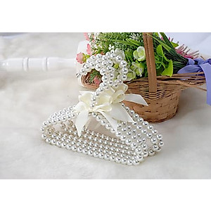 Eyomii 2 Pcs Pearl Bow Clothes Clothing Hangers Cute Small Pearl Hanger Pet Clothes Hanger Pearl Beads Clothes Hangers for Hanging Small Dog Cat Dolls Baby Clothing.