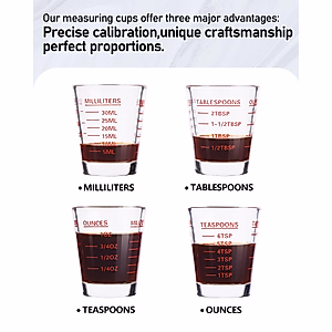 SAIAOKJ Shot Glasses Measuring Cup Set 2PACK Espresso Shot Glasses Liquid Heavy Glass 26-Incremental Measurement 1 OZ, 2 TBS, 6 TSP, 30 ML Kitchen Tools (Red)