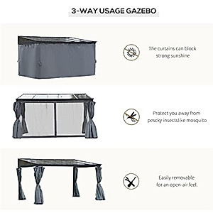 UXZDX 13' X 9.5' X 8' Hardtop Gazebo with Netted Curtain, Outdoor Porch Patio Gazebo, Durable Aluminum Frame for Garden
