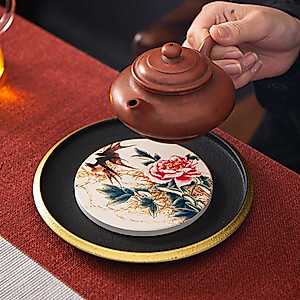 Ceramic Dry Foam Tray, Large disc Pot Bearing Kung Fu Tea Tray. Size 6.4 * 6.4 * 0.4 inches (A1)