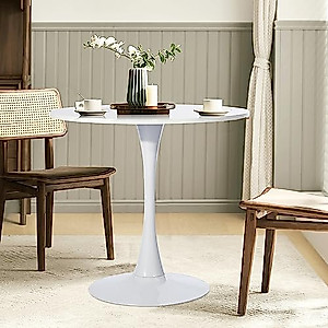 FurnitureR 31.5" Mid-Century Round Dining Table for 2-4 People with Pedestal Base in Tulip Design for Home Office Living Room Kitchen Leisure, White