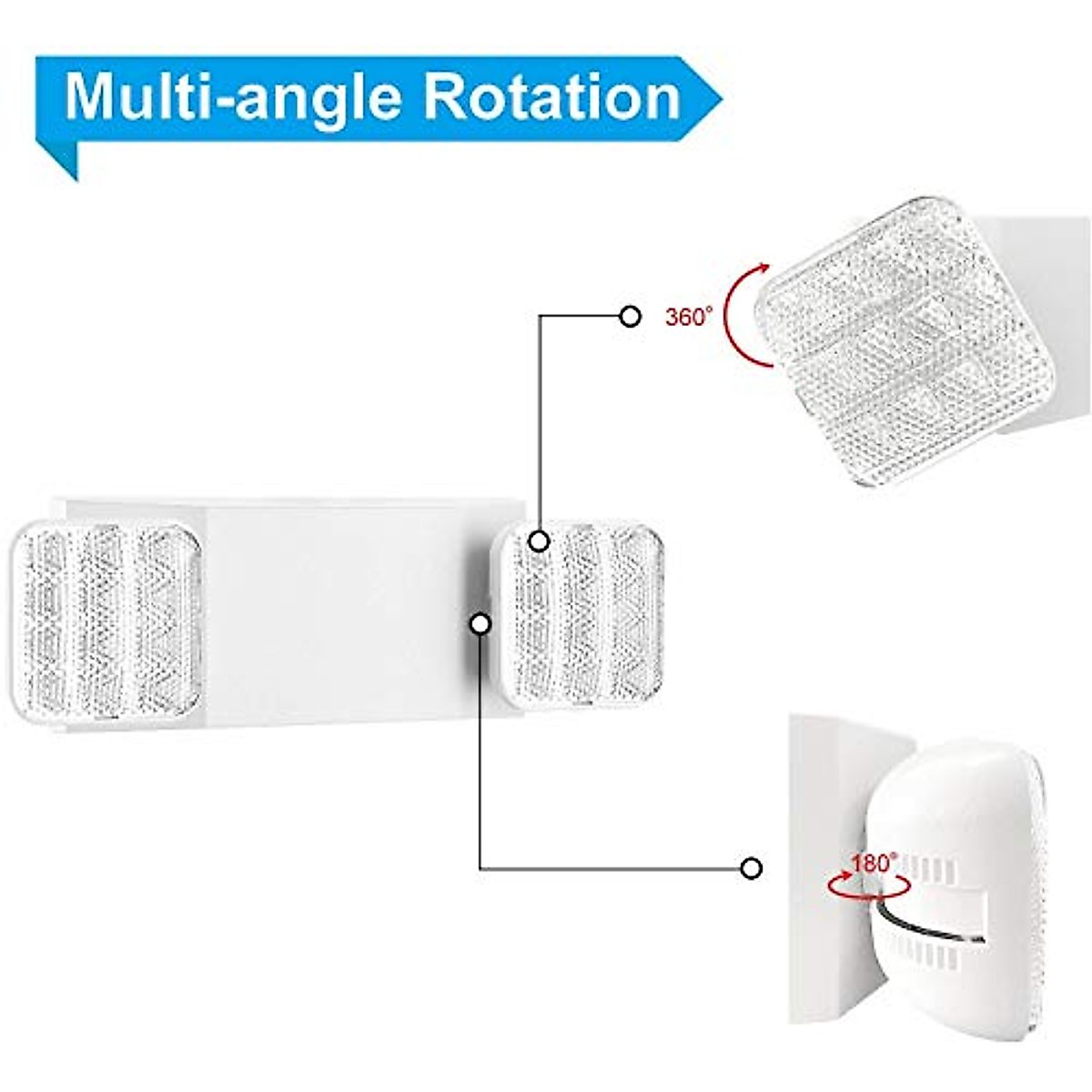 EXITLUX 1 Pack LED Emergency Lighting Fixture with 2 LED Heads-Hardwired Adjustable White Commercial Emergency Lights with Battery Backup for Power Failure