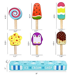 Wooden Ice Cream Toy for Kids, Toddler Pretend Play Food Ice Lolly Pops Set, Preschool Educational Toys and Gifts for Kids Age 3 4 5 6 Years Old