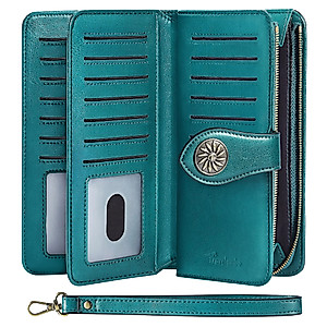Travelambo Women's Wallet RFID Blocking Wristlet Clutch Large Capacity Credit Card Holder Leather Purse Wallets with Removable Wrist Strap