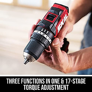 SKIL PWR CORE 12 Brushless 12V 1/2 In. Compact 3-In-1 Varible-Speed Hammer Drill Kit with 1/2'' Keyless Ratcheting Chuck & LED Worklight Includes 2.0Ah Battery and PWR JUMP Charger - HD6290A-10