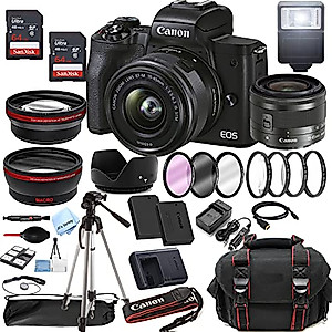 Canon M50 Mark II Mirrorless Digital Camera with 15-45mm Lens+ 128GB Memory + Case + Tripod + Filters (36pc Bundle)