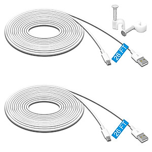 2 Pack 26FT Power Extension Cable for Wyze Cam V3,for Wyze Cam Pan V2,for Wyze Cam Pan,for WyzeCam,for Kasa Cam,for YI Dome Home,for Furbo Dog,for Nest Cam,Charging Data Sync Cord for Security Camera