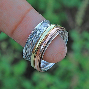 Two Tone Spinning Ring, 925 Sterling Silver Ring, Worry Ring (10)