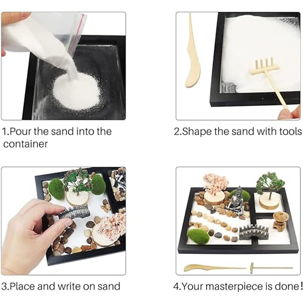 DinQ Meditation Japanese Zen Garden, Sand Garden Tools Accessories Box Set, Suitable for Home Office Desk Bonsai Decoration