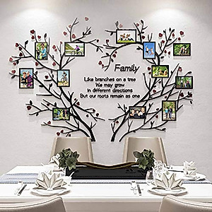 DecorSmart Love Family Tree Wall Decor Picture Frame Collage Removable 3D DIY Acrylic Wall Stickers for Living Room with Red Heart and Quote Family Like Branches on a Tree