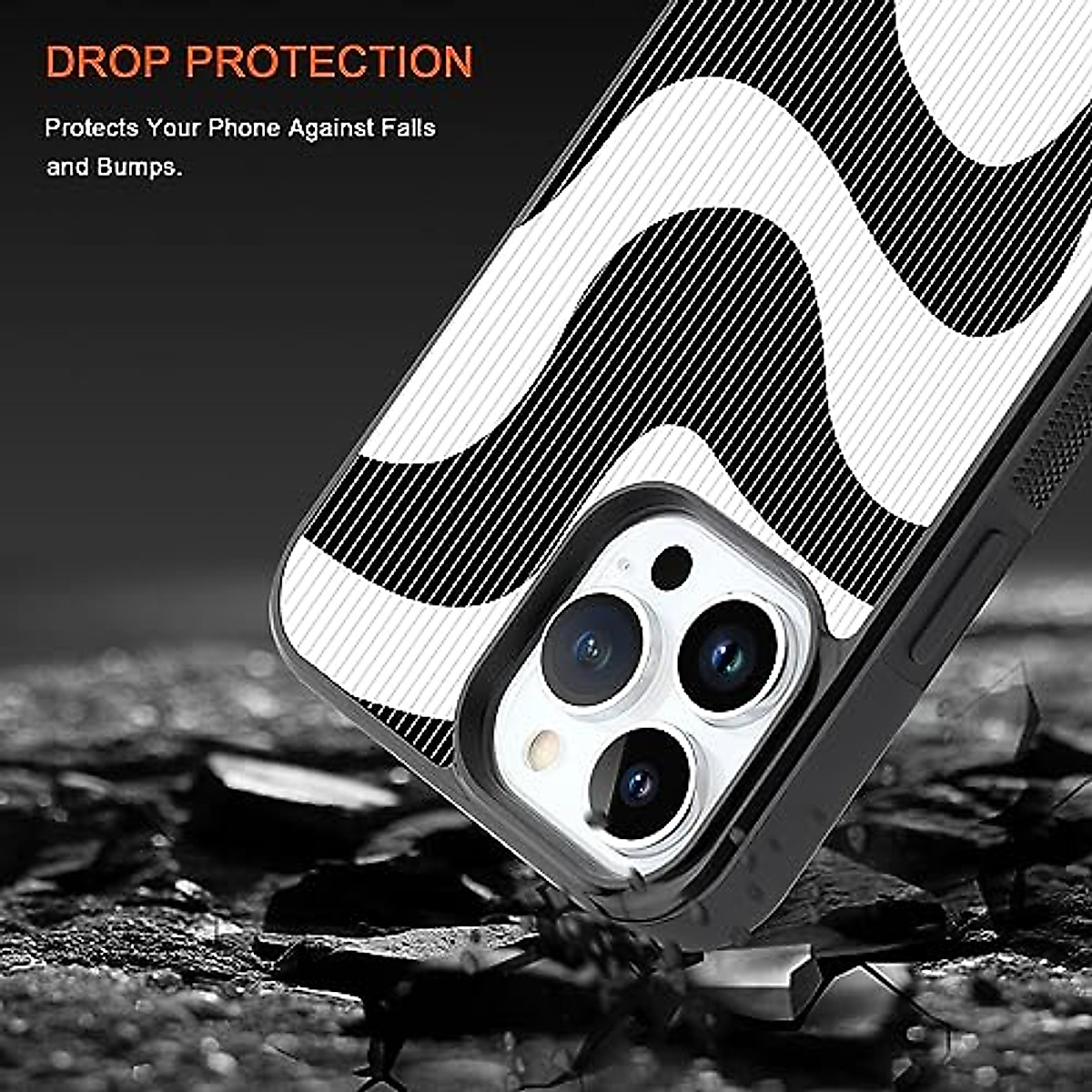 Wlxee Compatible iPhone 13 Pro Max 6.7”Wave Pattern Mobile Case，Shockproof and Slim TPU Material Non Slip Mobile Case Cute Zebra Pattern is Specially Designed for Ladies Girls-Black White