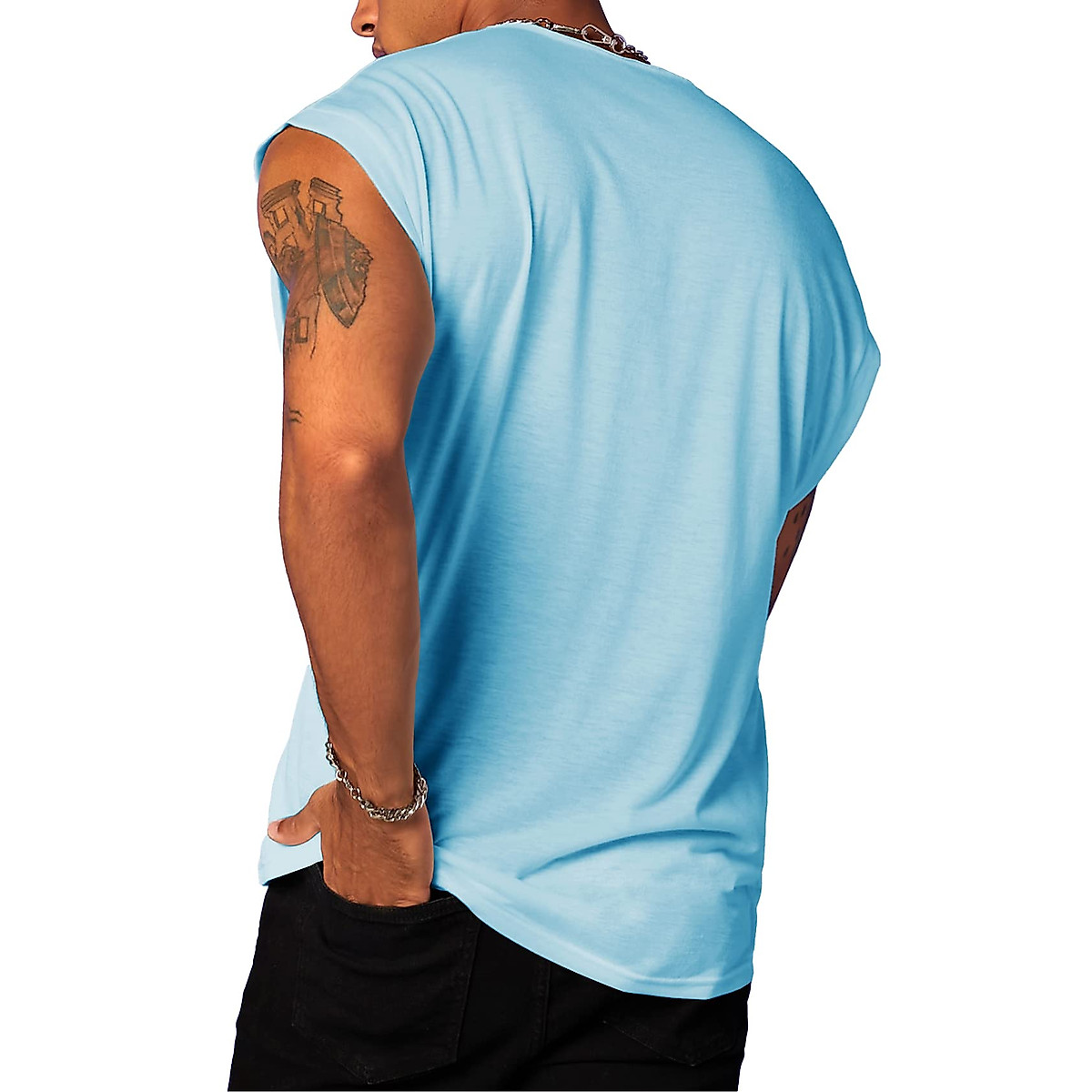 PASLTER Mens Tank Tops Sleeveless T Shirts Deep V Neck Loose Casual Summer Beach Basic Tank Shirts Blue