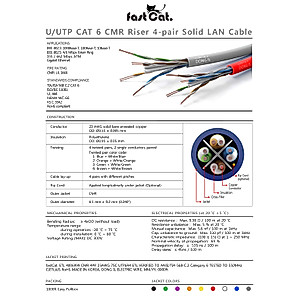 fast Cat. Cat 6 Ethernet Cable 1000ft (Blue) - 23 AWG, CMR, Insulated Solid Bare Copper Wire Cat 6 Cable with Noise Reducing Cross Separator - 550MHZ / 10 Gigabit Speed UTP LAN Cat6 Cable 1000ft - CMR