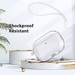 AIRSPO Airpods Pro 2nd Generation Case Cover, Clear Soft TPU Protective Cover Compatible with Apple AirPods Pro 2 Wireless Charging Case with Keychain and Lanyard (Clear)