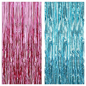 KatchOn, Large Pink and Blue Foil Fringe - 6.4x8 Feet, Pack of 2 | Girl or Boy Gender Reveal Decorations | Pink and Blue Fringe, Boy or Girl Backdrop | Gender Reveal Backdrop for Gender Reveal D√©cor
