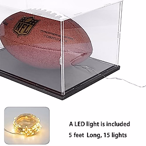 Thickened Clear Acrylic Display Case for Lego 42154 10295 42176 42170 75376 10317 Collectibles, Transparent Box Dustproof Protection with Wood-Plastic Base & String Light, Black Inside 15.7x7.9x7.9in