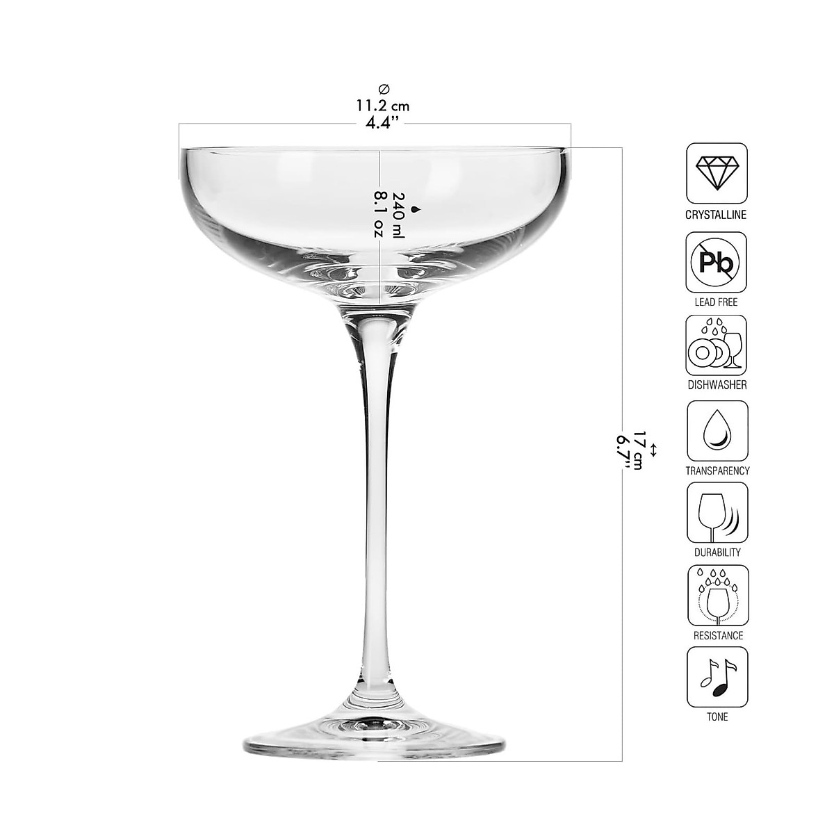 Krosno Champagne Coupe Glasses | Set of 6 | 8.1 oz | Harmony Collection | Perfect for Home Restaurants and Parties | Suitable for Serving Sparkling Wine | Dishwasher Safe | Gift Idea | Made in EU
