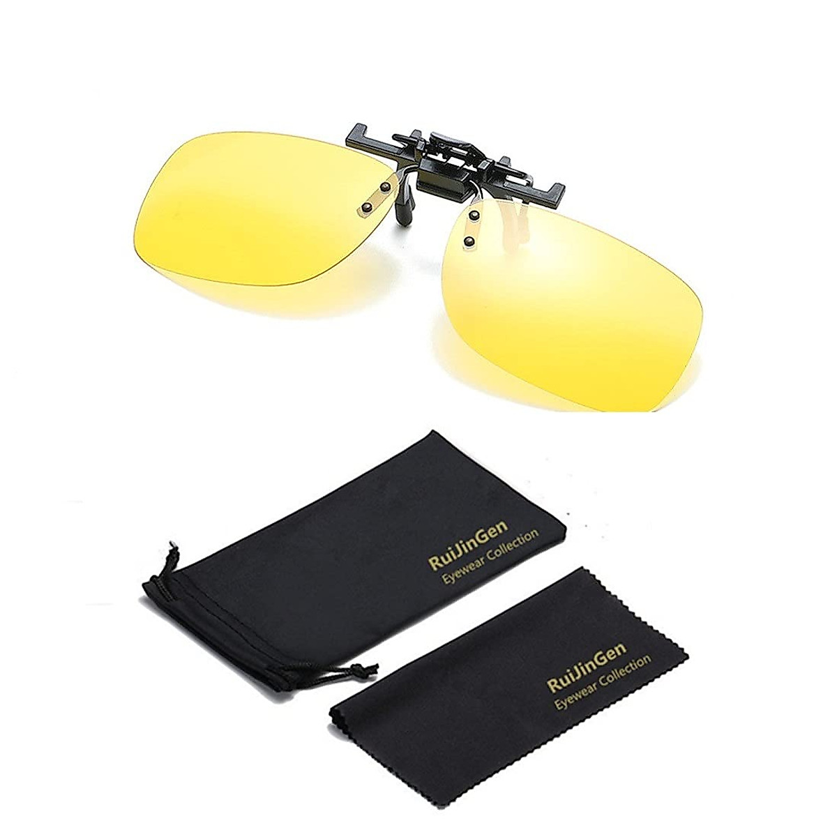 RuiJinGen 5 Pack Clip on Flip up Polarized Lens For Prescription Glasses, 100% UV Protection Sunglasses N44 (YellowBlueGreyRedSilver)…