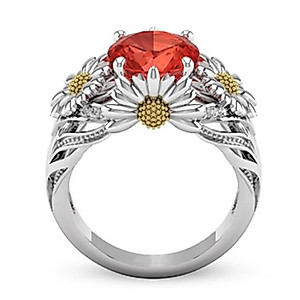PR Jewelry Orange Color Round Jacinth Ruby Daisy Charm Ring 925 Silver Lady (5)