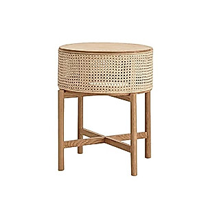 HIGOH Bedside Table Coffee Table Rattan Sofa Sides Table Simple Tea Table Living Room Bedroom Rattan Small Round Nightstand