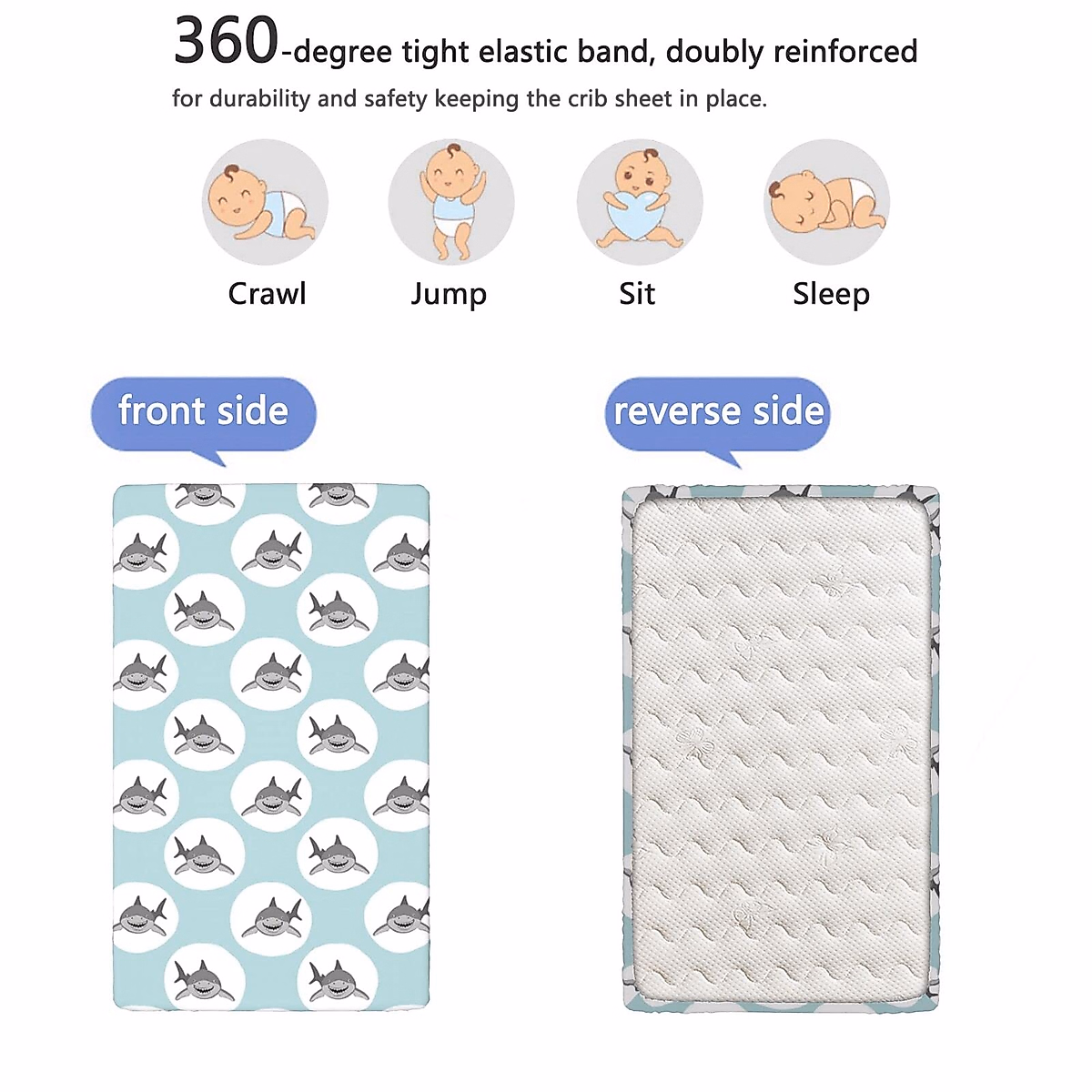 Shark Themed Fitted Crib Sheet,Standard Crib Mattress Fitted Sheet Toddler Bed Mattress Sheets-Crib Mattress Sheet or Toddler Bed Sheet,28“ x52“,Pale Cadet Blue Dimgray