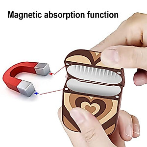 AIGOMARA Brown Case for Cute Stripe Non-Slip Edge Magnetic Closure Design Shockproof Protective Hard Cover for 1&2 Charging with Lanyard Buckle (Brown Love Heart)