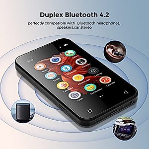 TIMMKOO MP3 Player with Bluetooth, 4.0" Full Touchscreen Mp4 Mp3 Player with Speaker, Portable HiFi Sound Mp3 Music Player with Bluetooth, Voice Recorder, E-Book, Supports up to 512GB TF Card (Black)