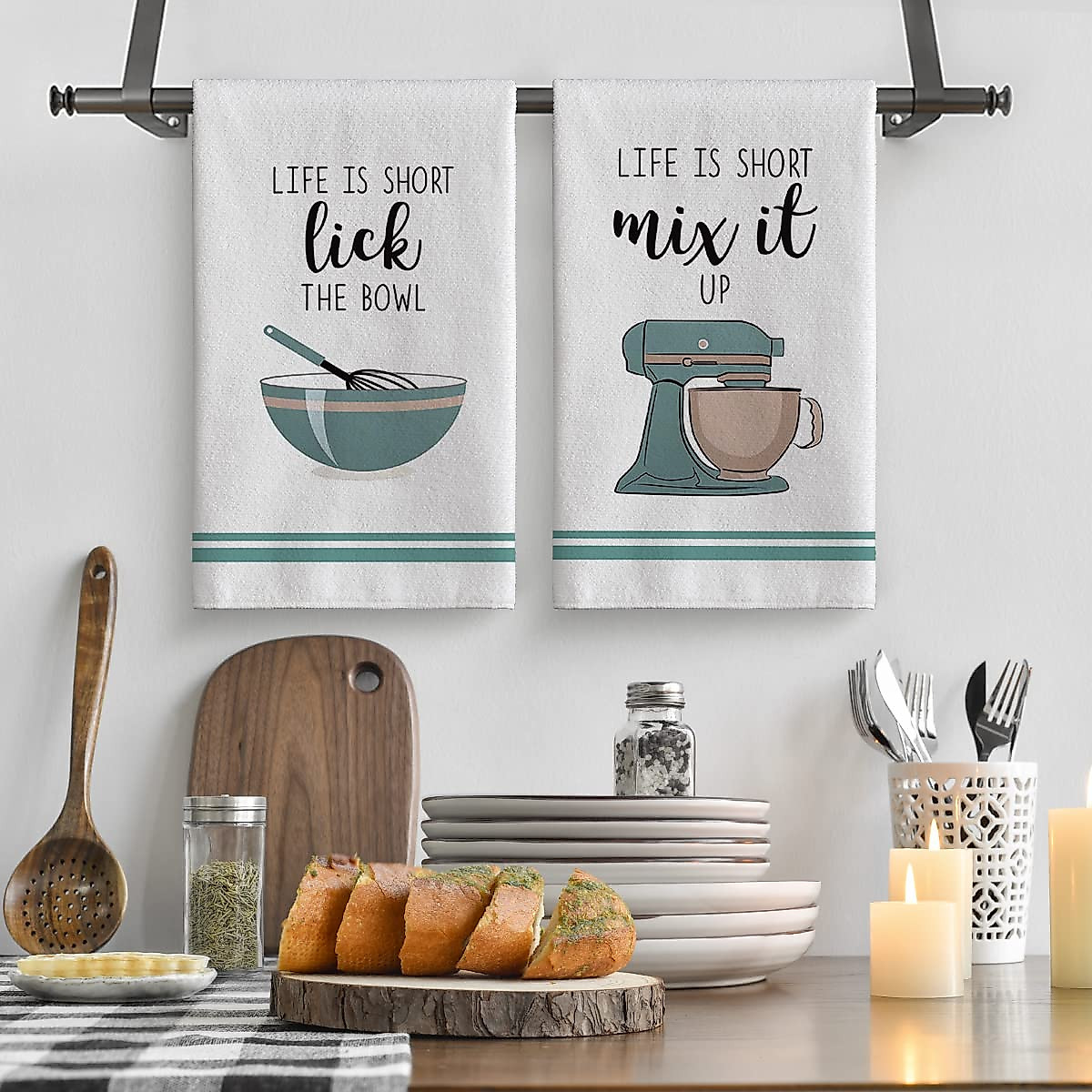 Artoid Mode Coffee Kitchen Ware Quote Funny Kitchen Towels and Dish Towels, 18 x 26 Inch Housewarming Daily Ultra Absorbent Drying Cloth Hand Towels and Tea Towels for Cooking Baking Set of 4