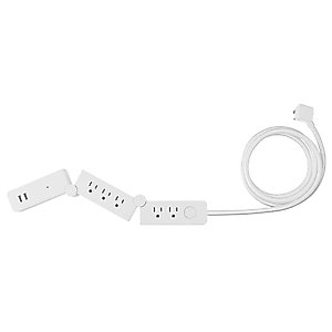 Designer Series 5-Outlet USB Surge Protector Flexible Power Strip, 2x USB Ports (5V/3.1A), Surge Protector, Right Angle Plug, Central On/Off Button, 6ft Cord, White Finish,78449