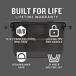 Stanley Base Camp Cook Set for 4 | 21 Pcs Nesting Cookware Made from Stainless Steel & BPA Free Material | Incl Pot, lid, Cutting Board, Spatula, Plates, Spoons, Forks, Bowls, Dish Rack, Trivet