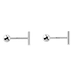 20g Tiny Bar Earrings for Women 925 Sterling Silver Hypoallergenic Minimalist Round Small Ball Stud Cartilage Tragus Barbell Screw Back Earring Simple Polished Jewelry Dainty Gifts (4mm)