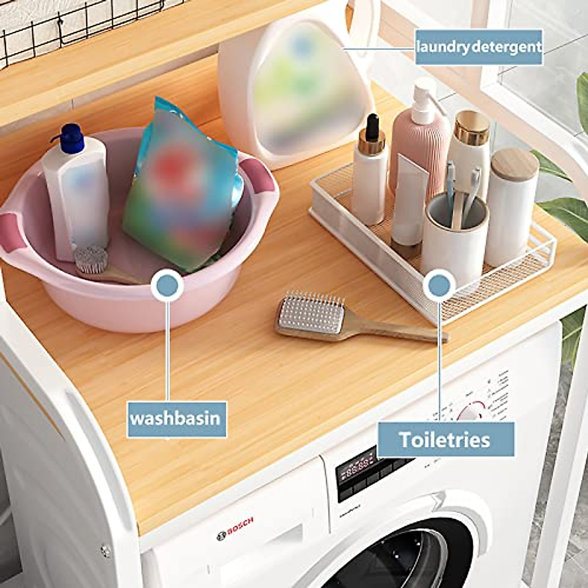 Washing Machine Rack Toilet/Washing Machine Storage Rack 3 Tier Laundry Room Shelf Above, 3 Tier Laundry Room Rack, Washer Storage Utility Rack, Adjustable Bathroom Organization Space Saving