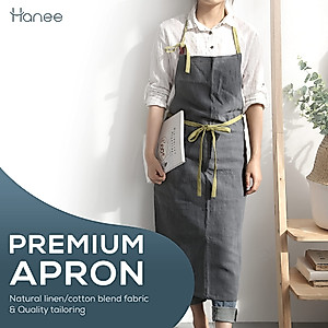 HANEE Kitchen Apron for Women, Men (Dark Gray) Linen Cooking Aprons with pocket