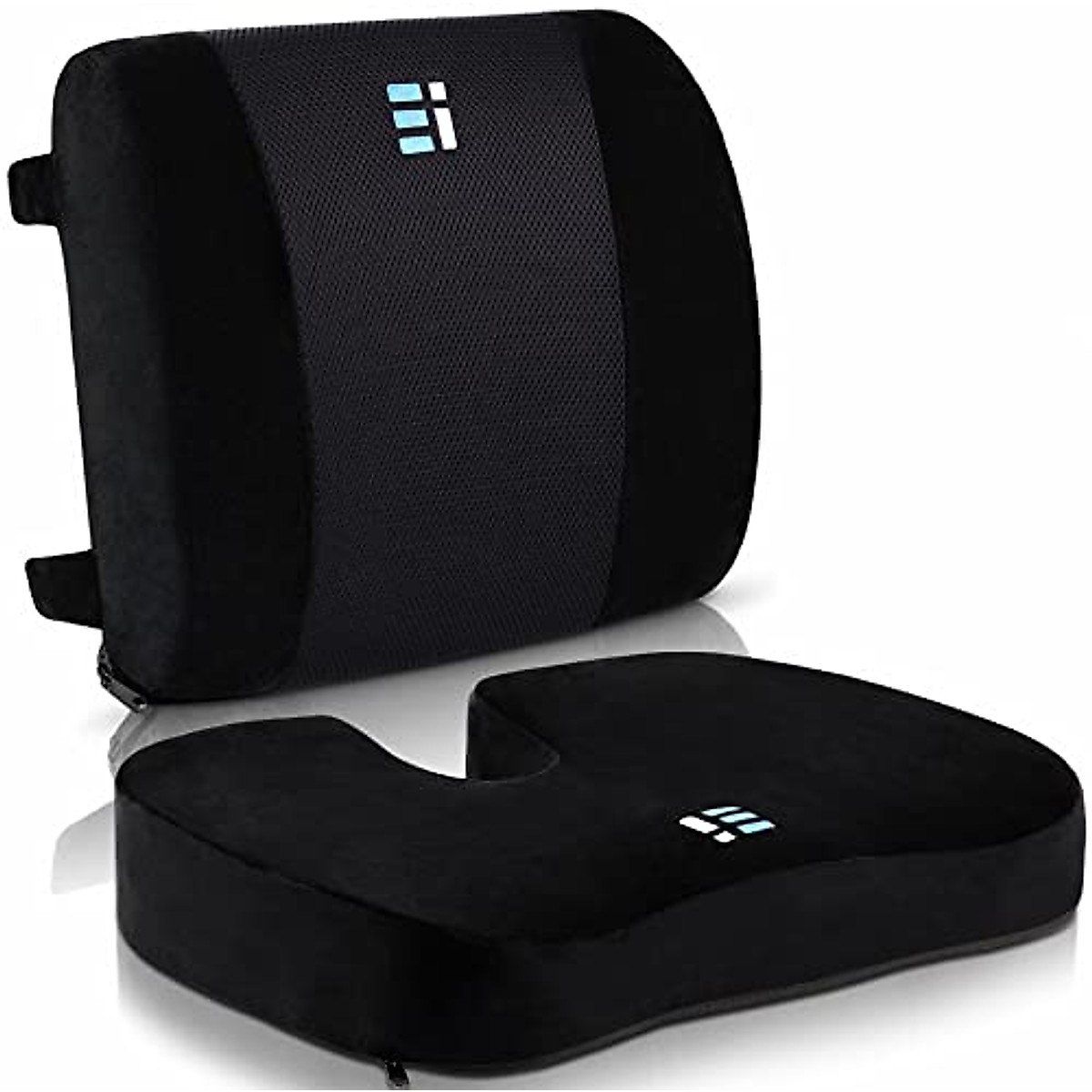 Office Chair Seat Cushion for Tailbone Pain Relief & Lumbar Support Pillow for Office Chair with Dual Adjustable Straps, Lower Back, Coccyx, Sciatica, Hip, Memory Foam Orthopedic Chair Pad (Combo)