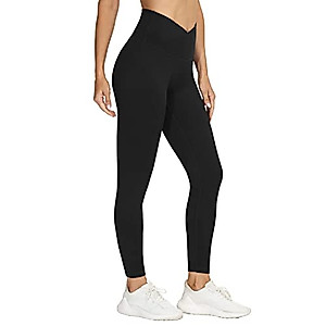 Women's V Cross Waist Yoga Leggings High Waisted Tummy Control Workout Running Pants Black