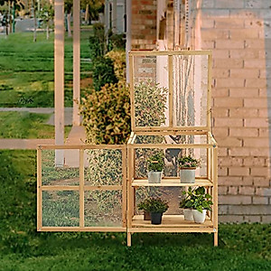 MCombo 2 Tier Foldable Cold Frame Greenhouse, Portable Wooden Greenhouse Garden Cold Frame Raised Planter Box with Shelves, 0122 (Natural)