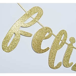 Feliz Aniversario Banner for Happy Birthday Wedding Anniversary Party Decorations Spanish Fiesta Mexican Theme Sign Photo Backdrop (Gold Glitter)