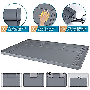 Sanbege Under Sink Mat Liner 34" x 22", Trimmable Kitchen Cabinet Protector Tray, Multipurpose Silicone Waterproof Mat for 36" Cabinet and Crafting, Pet Bowls, Floor Organization (Grey)