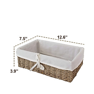 Natural Wicker Woven Storage Basket with Liner, Decorative Baskets and Bathroom Organizer for Living Room, Bathroom, Closet Organizer and Bath Beauty Products Organizer (Seagrass)
